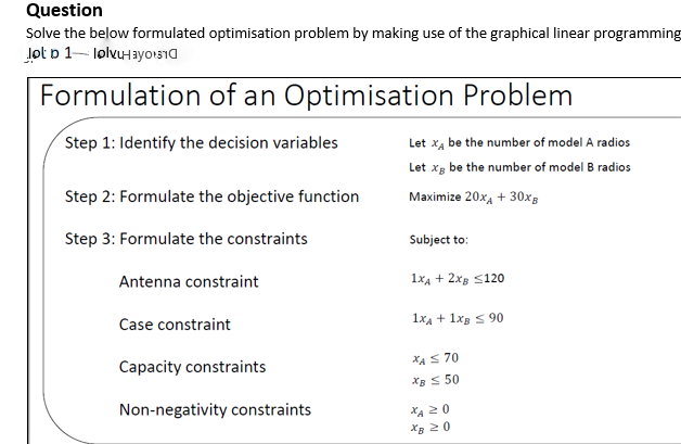 Solved Question Solve the below formulated optimisation | Chegg.com