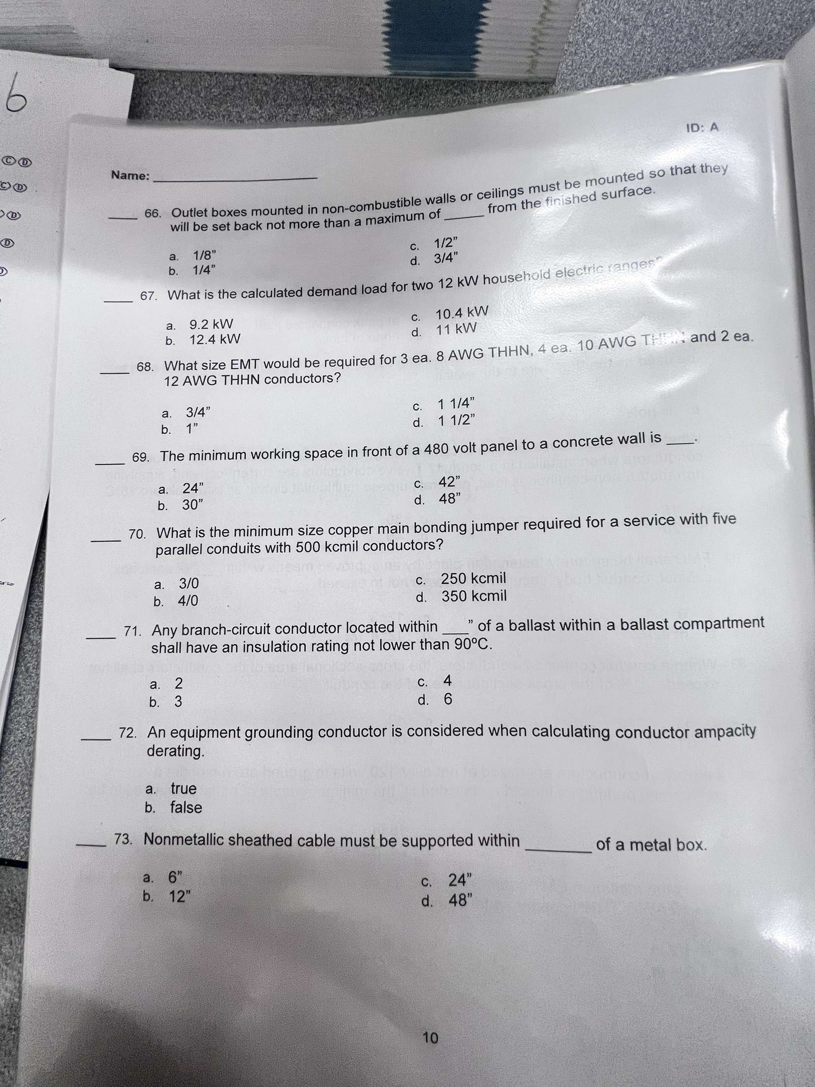 Solved Name: 66. Outlet boxes mounted in non-combustible | Chegg.com
