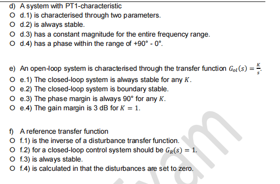 Solved d) A system with PT1-characteristic d.1) is | Chegg.com
