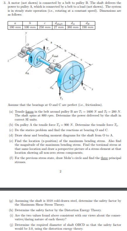 Solved 3. A motor (not shown) is connected by a belt to | Chegg.com