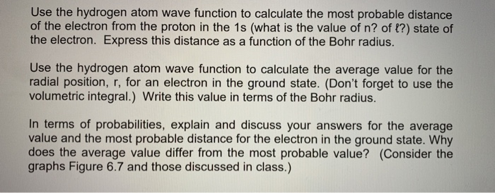 Solved Use the hydrogen atom wave function to calculate the | Chegg.com
