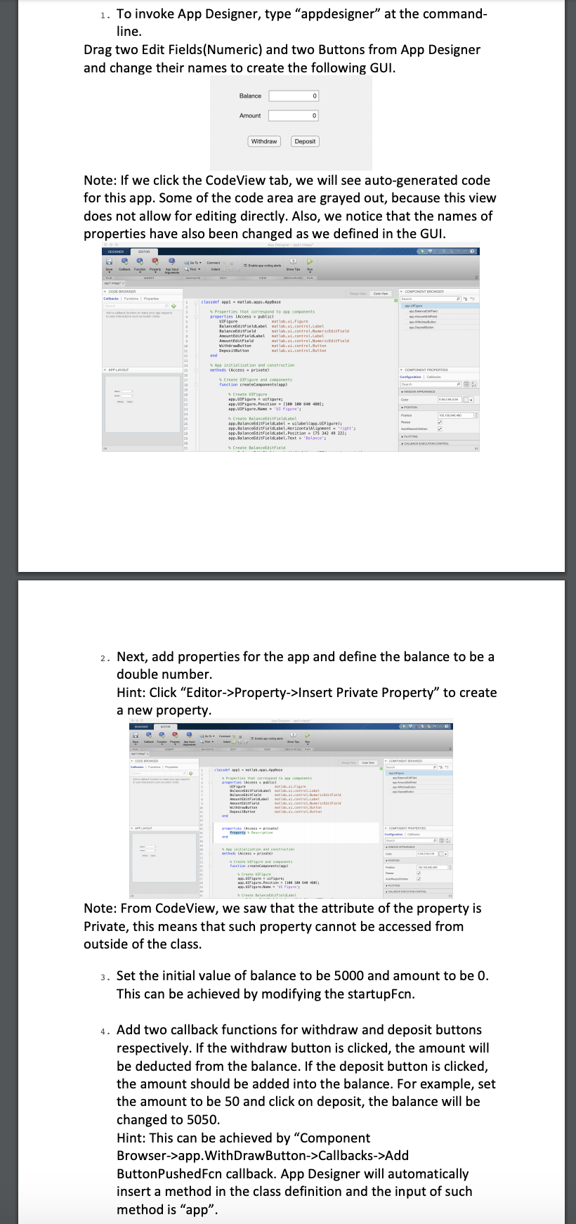 Solved 1. To invoke App Designer, type "appdesigner” at the | Chegg.com