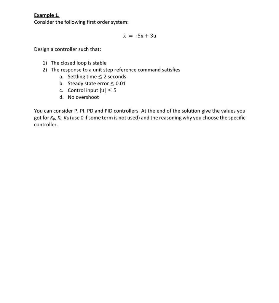 Solved Example 1. Consider the following first order system: | Chegg.com