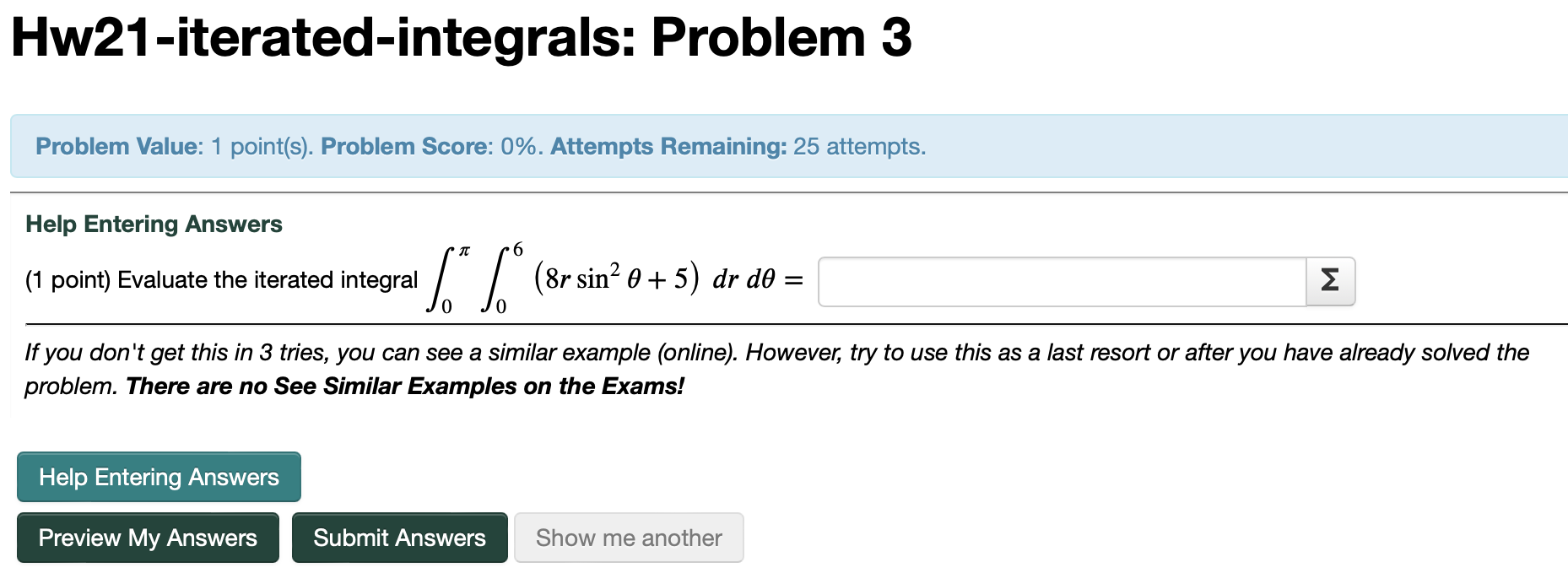 Solved (1 point) Evaluate the iterated integral | Chegg.com