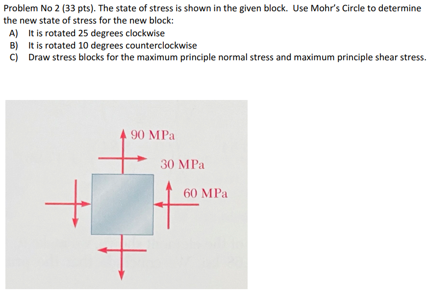 Solved Problem No 2 (33 pts). The state of stress is shown | Chegg.com