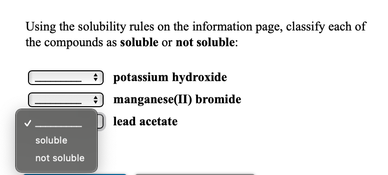 Solved Using the solubility rules on the information page, | Chegg.com