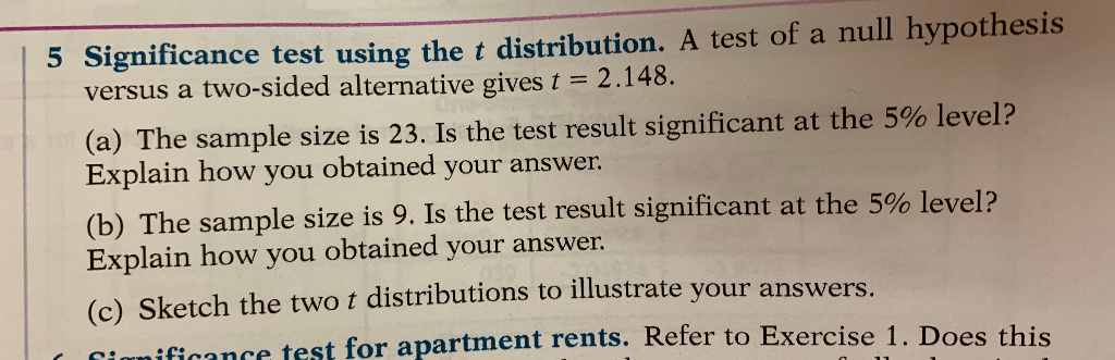 Solved 5 Significance test using the t distribution. A test | Chegg.com