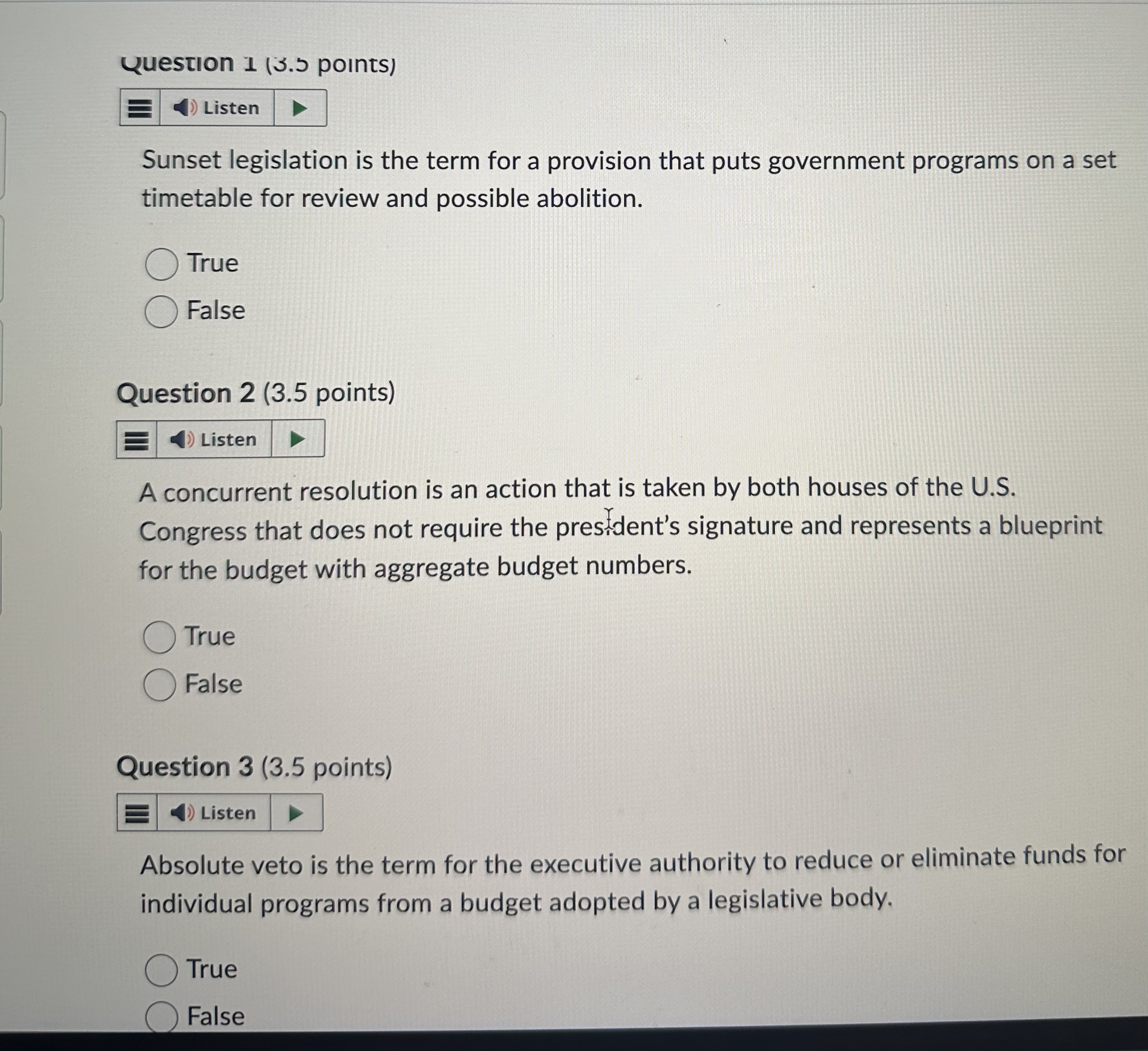 Solved Sunset legislation is the term for a provision that | Chegg.com