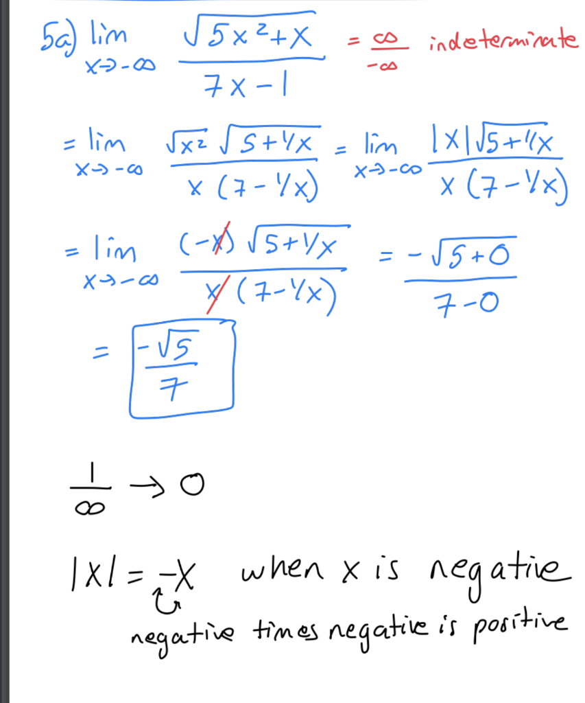 Solved 5a) lim 5x2+x + indeterminate X-0 7X-1 lim 1x|J5+1X | Chegg.com