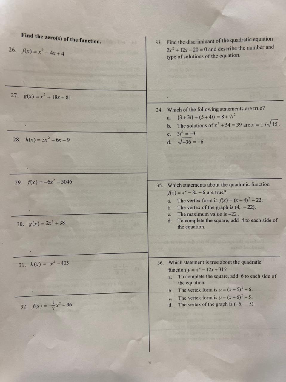 Solved Find the zero(s) of the function. 26. f(x)=x2+4x+4 | Chegg.com