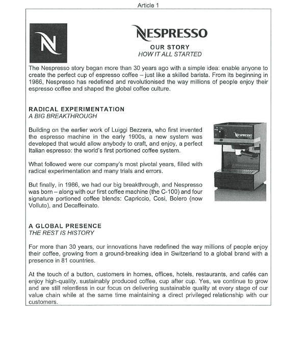 Solved The Nespresso story began more than 30 years ago with | Chegg.com