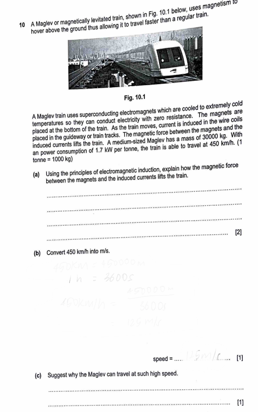Solved 10 A Maglev or magnetically levitated train, shown in | Chegg.com
