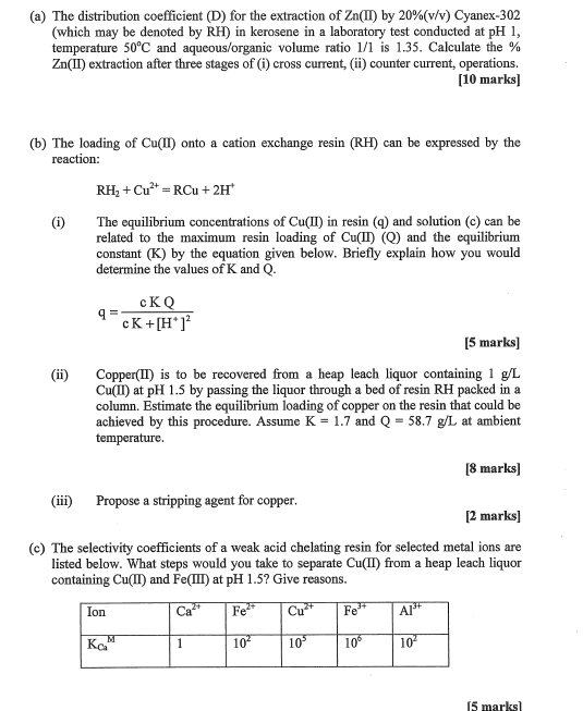 (a) The distribution coefficient (D) for the | Chegg.com