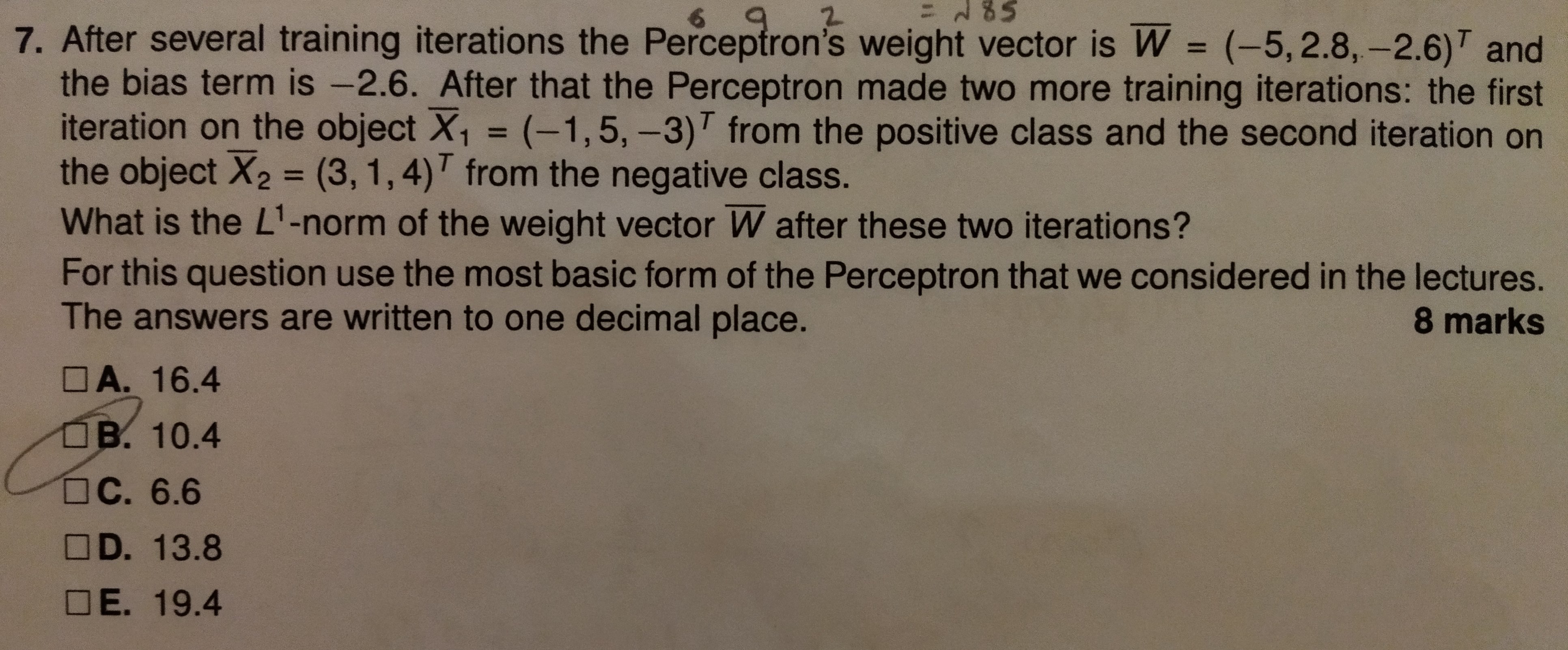 Solved 7. After several training iterations the Perceptron's | Chegg.com