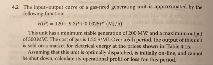 Solved 4.2 The input-output curve of a gas-fired generating | Chegg.com