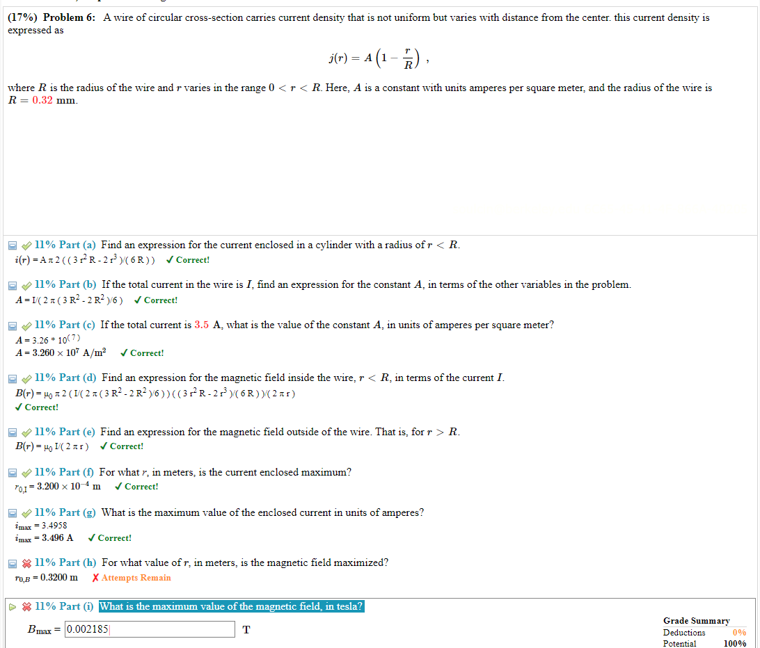 Solved A wire of circular cross-section carries current | Chegg.com