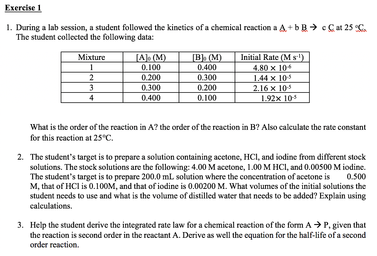 Solved Exercise 1 1. During a lab session, a student | Chegg.com