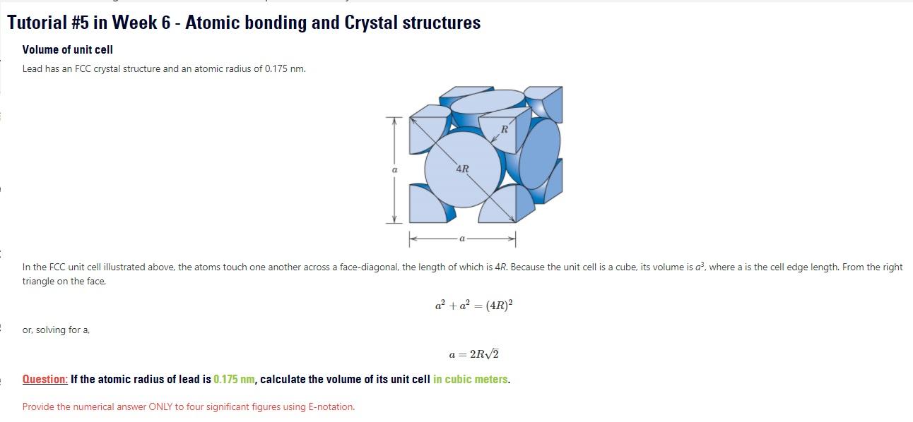 Solved Tutorial #5 in Week 6 - Atomic bonding and Crystal | Chegg.com