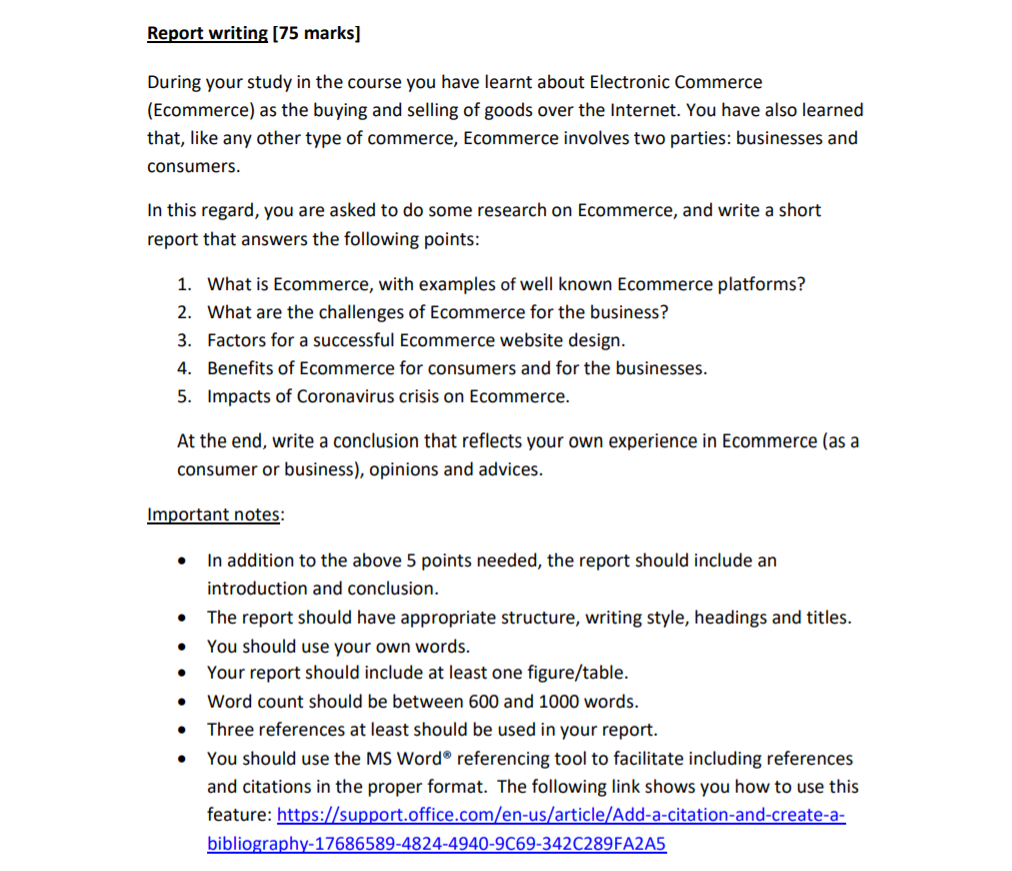 Solved Report writing (75 marks] During your study in the | Chegg.com