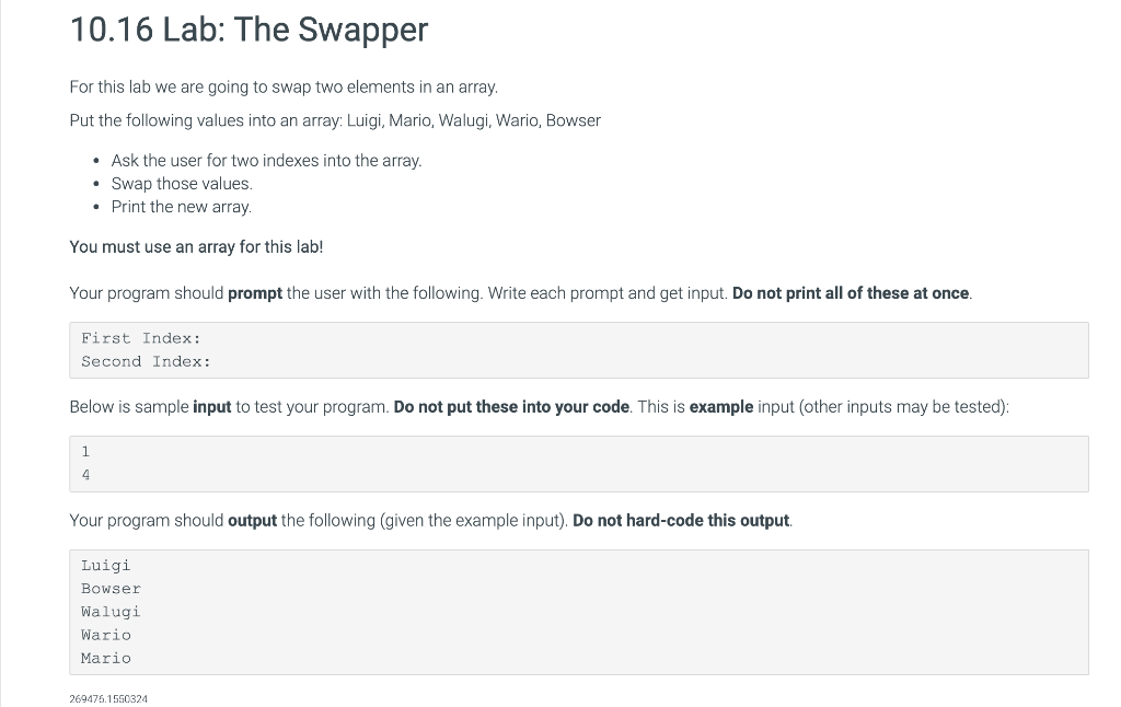 Solved 10.16 Lab: The Swapper For this lab we are going to | Chegg.com