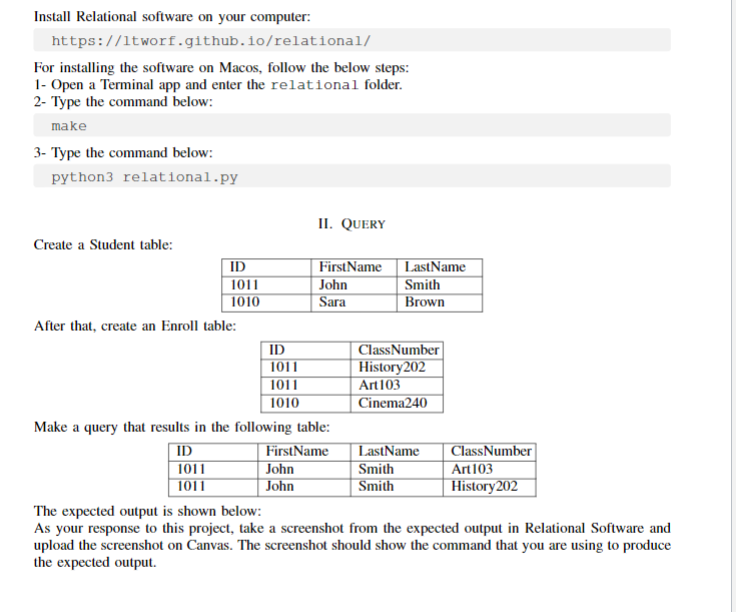 Solved Install Relational software on your computer: | Chegg.com