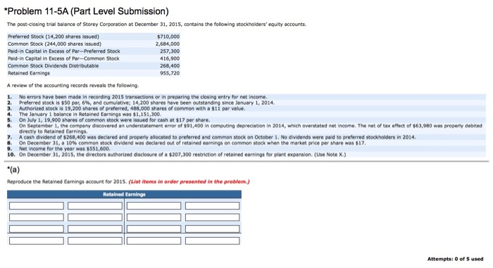 Solved Problem 11-5A (Part Level Submission) The | Chegg.com