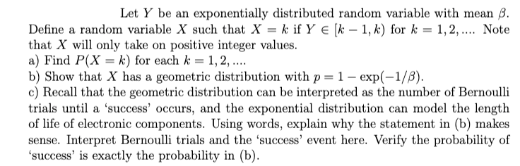 Solved Let Y be an exponentially distributed random variable | Chegg.com