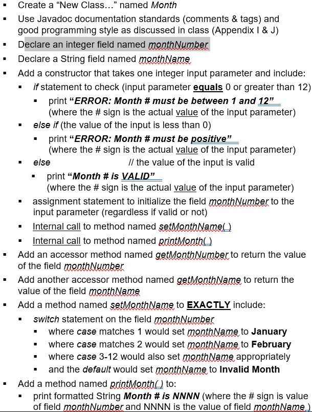Solved Create a "New Class..." named Month Use Javadoc | Chegg.com