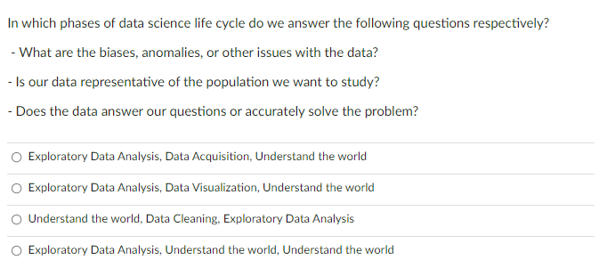 Solved In which phases of data science life cycle do we | Chegg.com