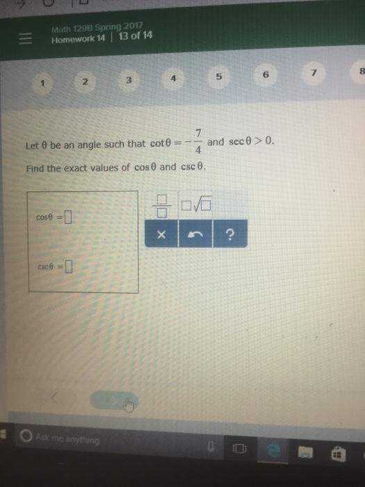 Solved Let theta be an angle such that cot theta = - 7/4 and | Chegg.com