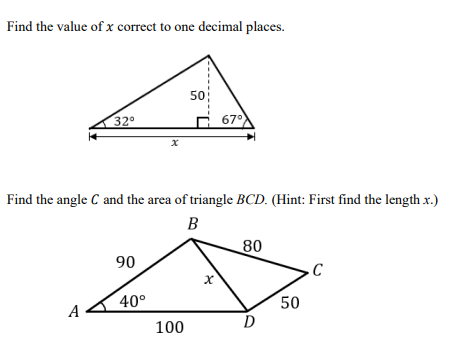Solved Find the value of x correct to one decimal places. 50 | Chegg.com