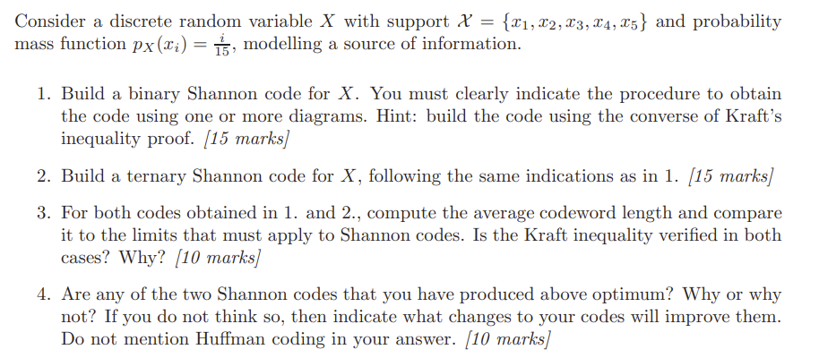 Solved Consider a discrete random variable X with support X | Chegg.com