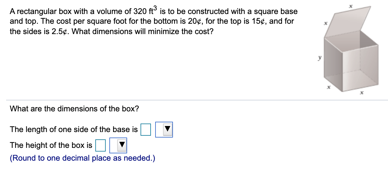Solved A rectangular box with a volume of 320 ft3 is to be | Chegg.com