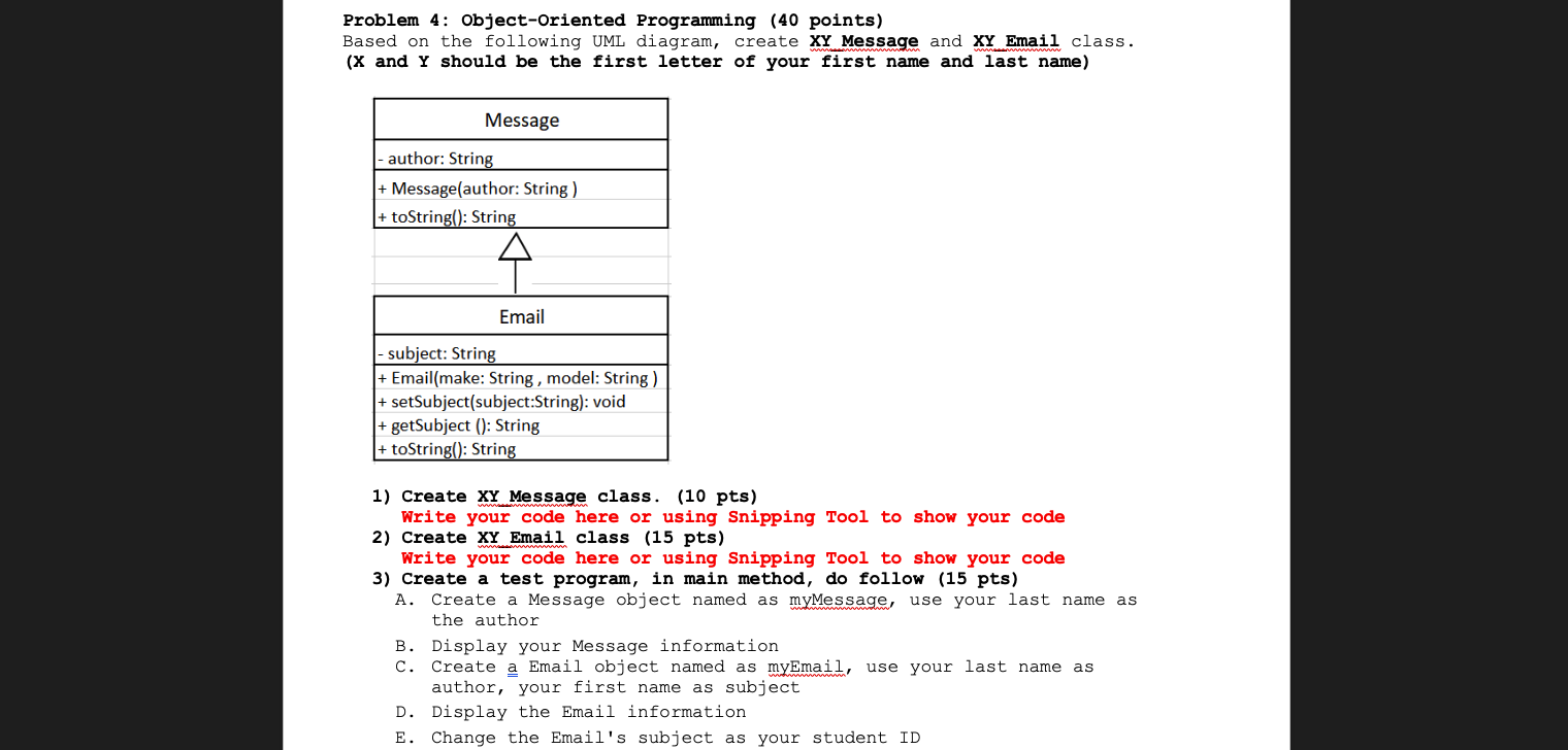 Solved Problem 4: Object-oriented Programming (40 points) | Chegg.com