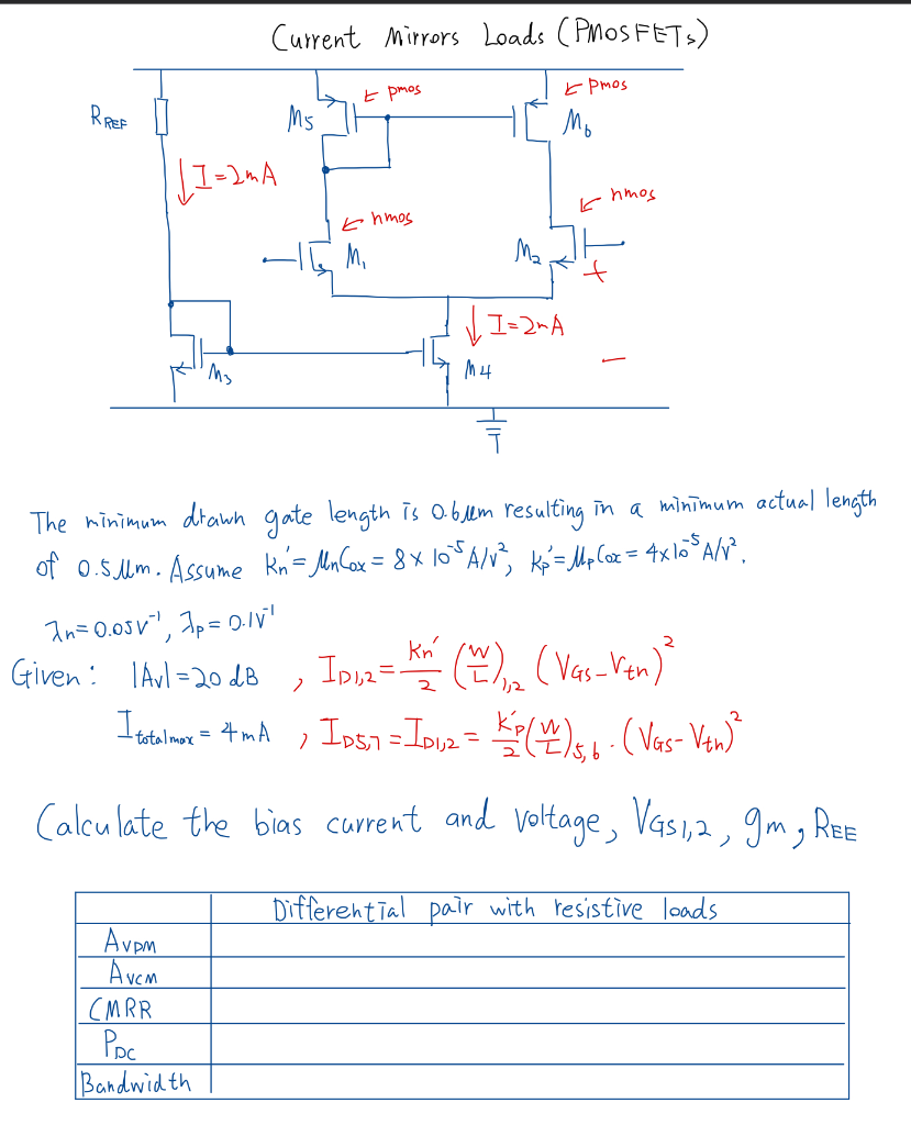 Current Mirrors Loads (Pmos FETs) Epmos Lpmos REF MS | Chegg.com