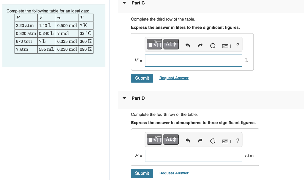 Solved Part A Complete the following table for an ideal gas: | Chegg.com