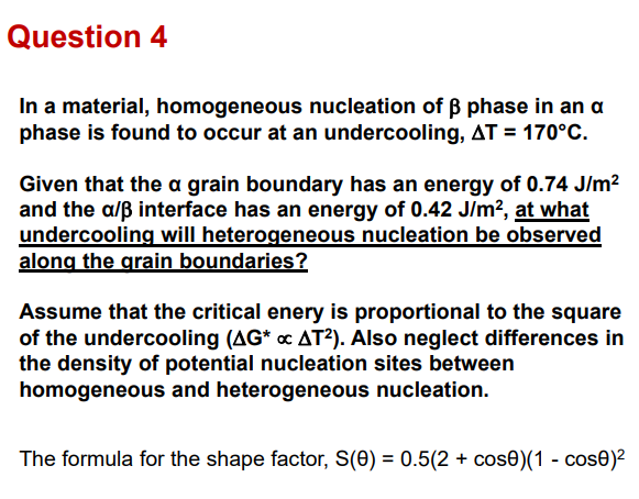 Solved In a material, homogeneous nucleation of β phase in | Chegg.com
