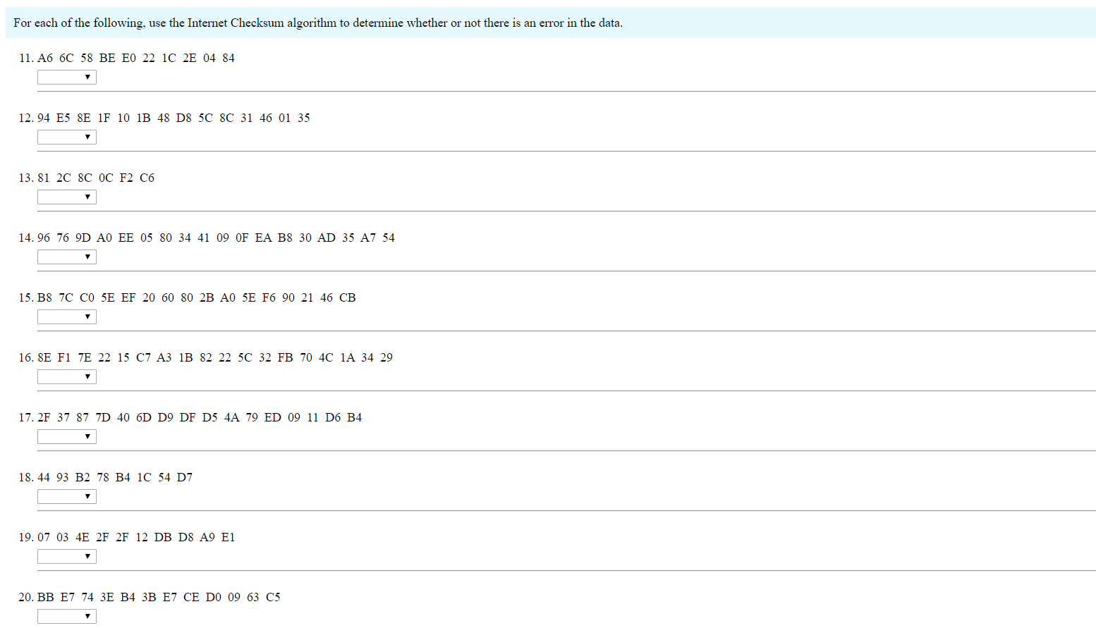 Solved For each of the following, use the Internet Checksum | Chegg.com