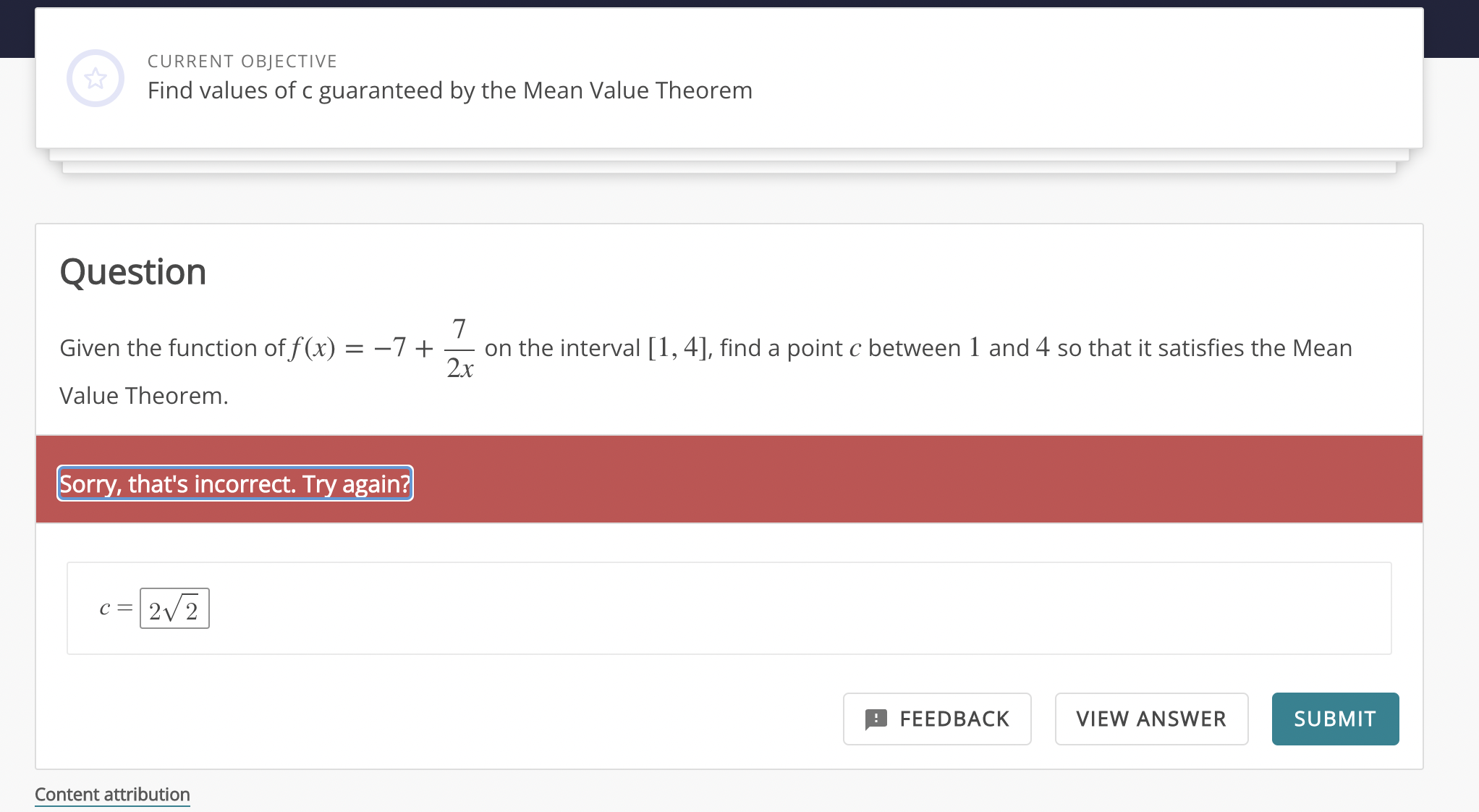 Solved CURRENT OBJECTIVE Find values of c guaranteed by the | Chegg.com