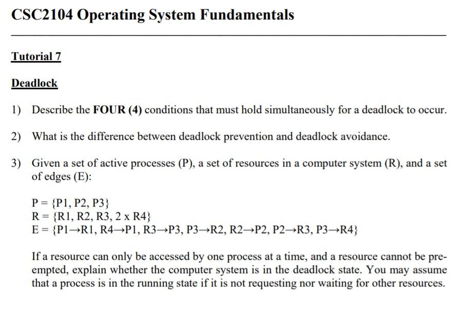 Solved CSC2104 Operating System Fundamentals Tutorial 7 | Chegg.com