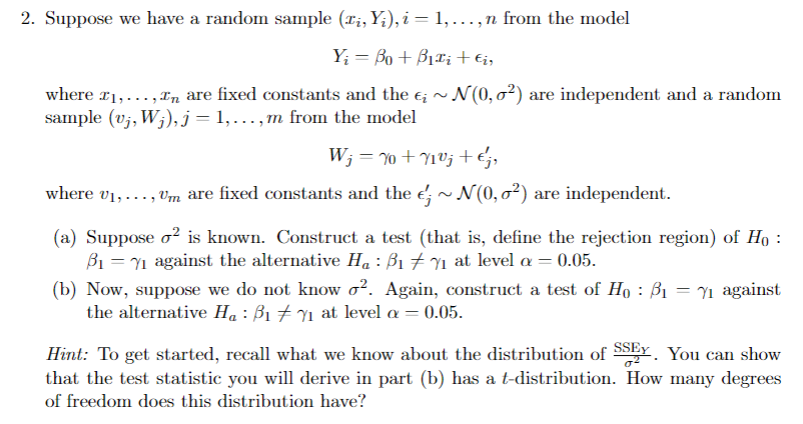 Solved Suppose we have a random sample (xi,Yi),i=1,…,n from | Chegg.com