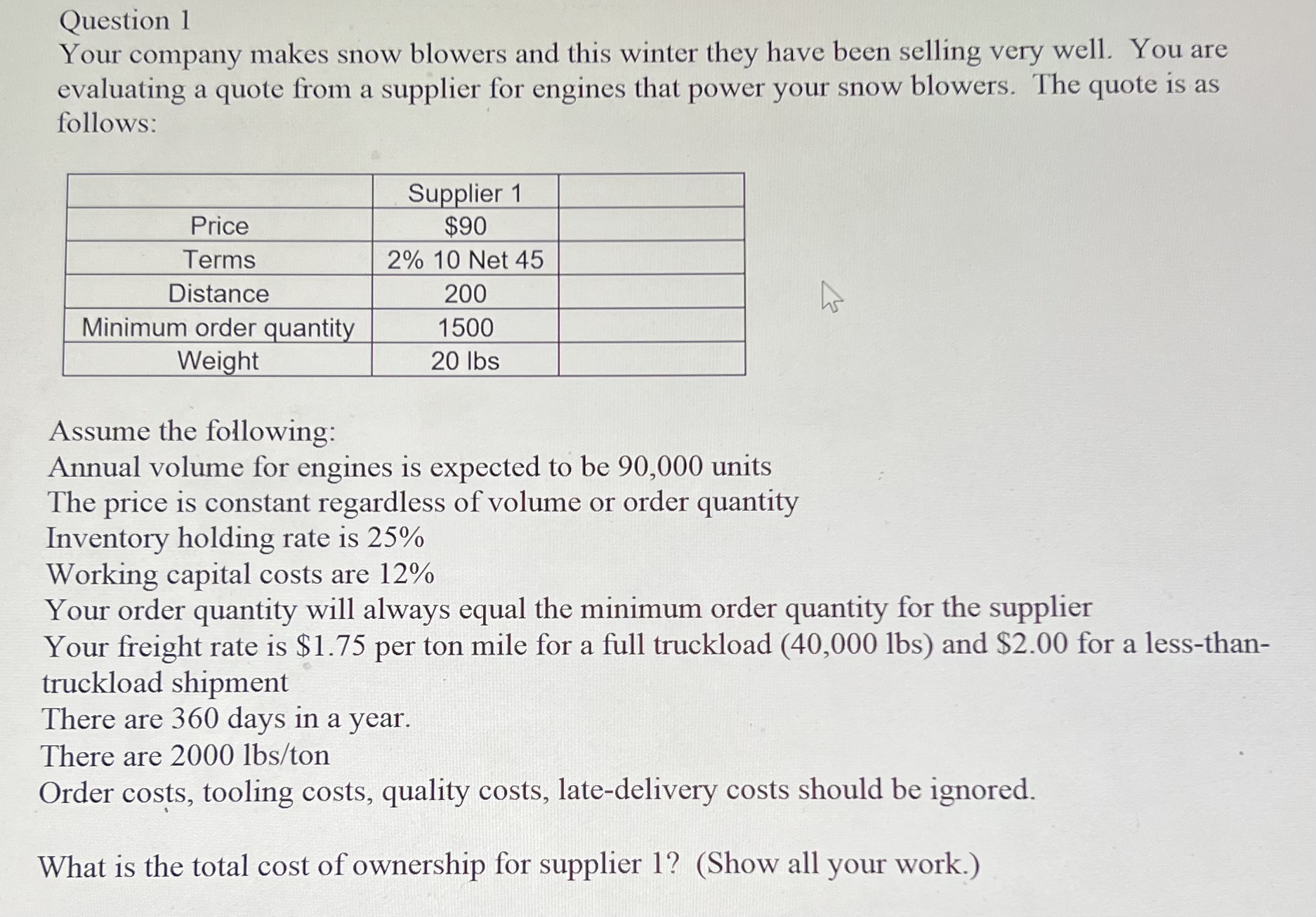 Solved Practice problem with 8 Questions (Supply Chain | Chegg.com