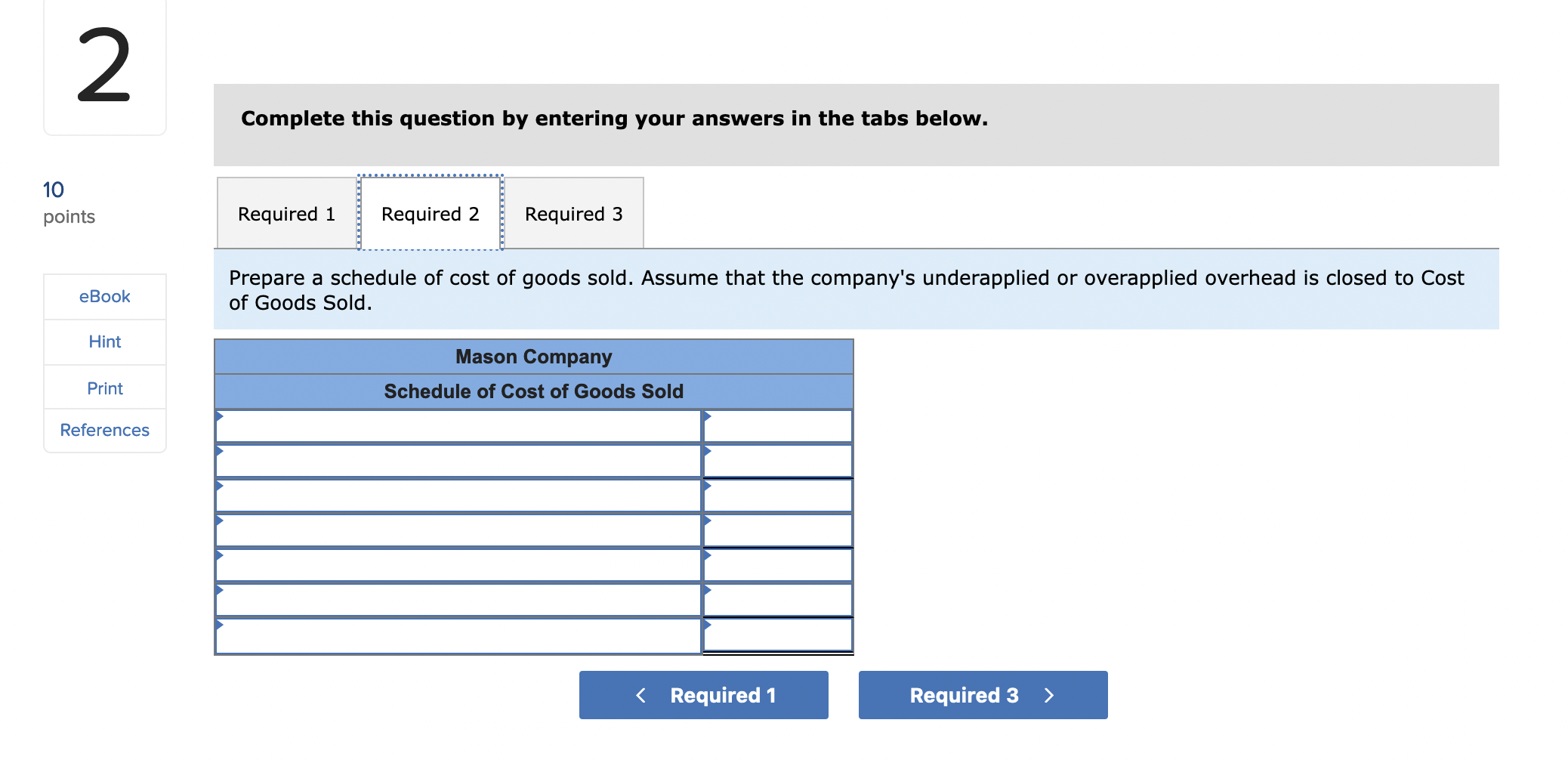 Solved 2 10 points eBook Hint Print References The following | Chegg.com