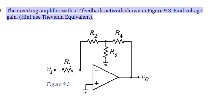 [Solved]: The inverting amplifier with a T feedback network