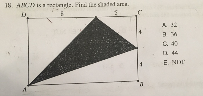 Solved 18. ABCD is a rectangle. Find the shaded area. A. 32 | Chegg.com