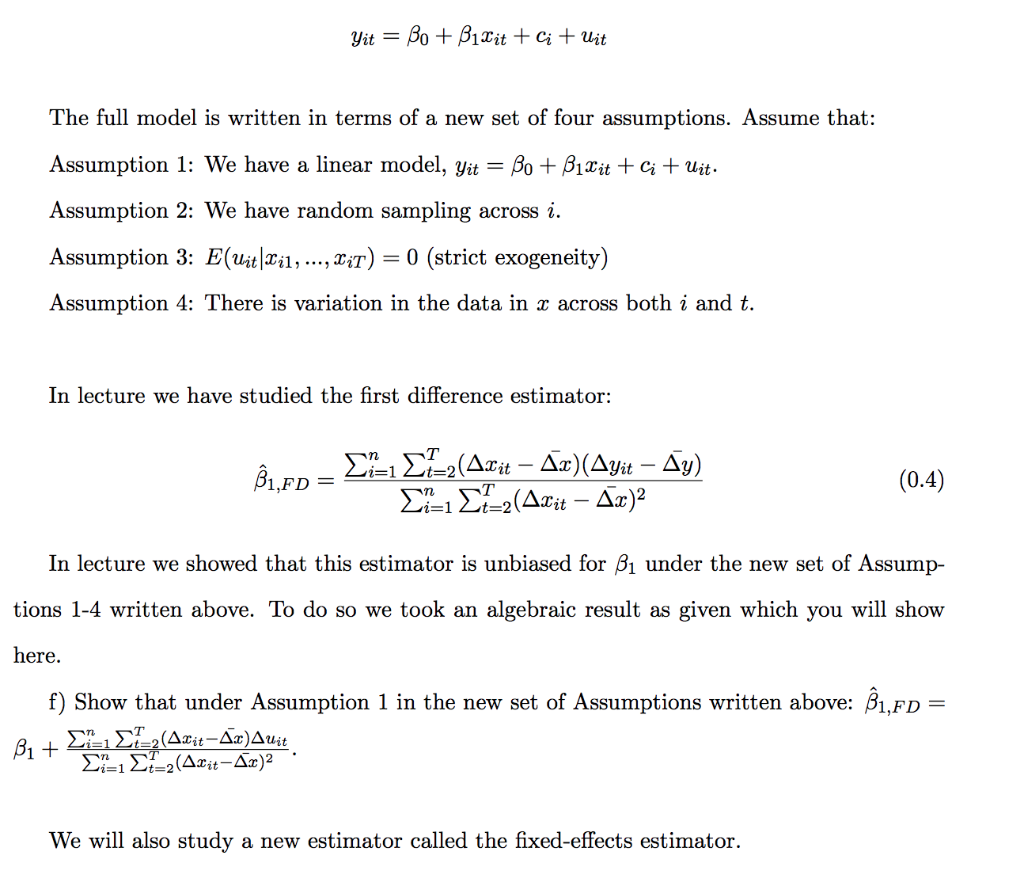 Yit = Bo + B1 Lit + ci + Wit The full model is | Chegg.com