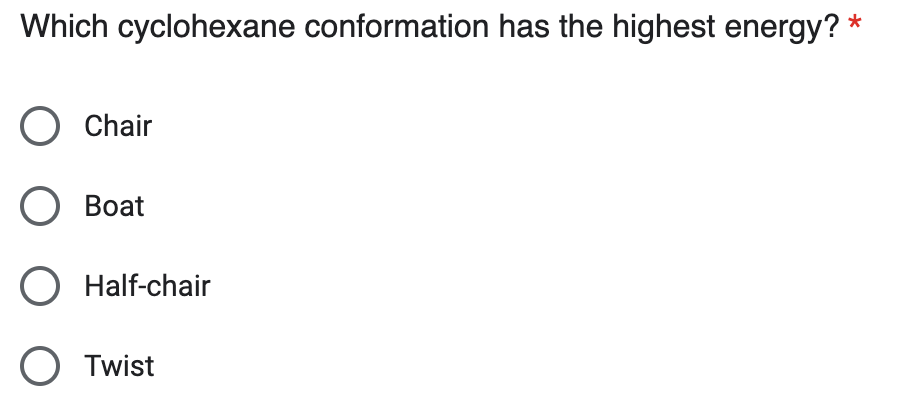 Solved Which cyclohexane conformation has the highest | Chegg.com