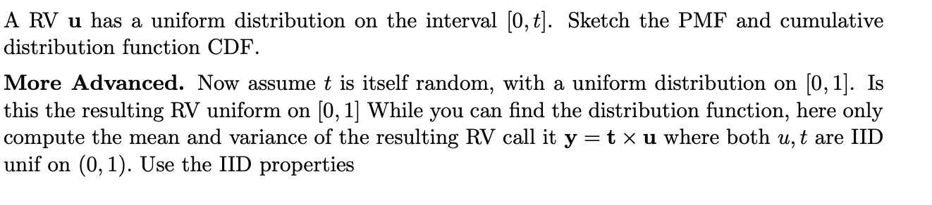 Solved A RV u has a uniform distribution on the interval | Chegg.com