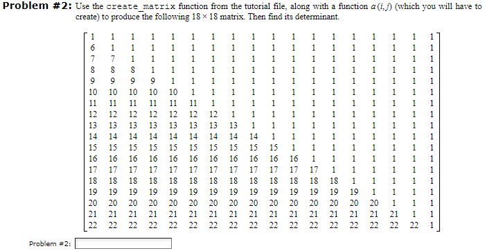 Solved Problem #2: Use the create_matrix function from the | Chegg.com