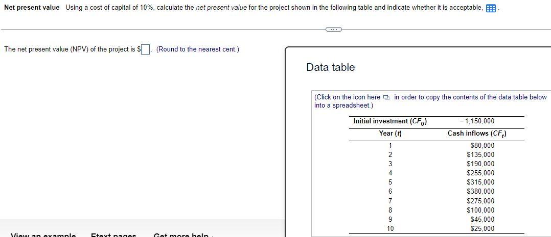 Solved Net present value Using a cost of capital of 10%, | Chegg.com